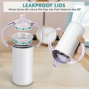 Rommeka Sublimation Blanks Skinny Sippy Cups, 12oz Spill Proof Stainless Steel Insulated Tumbler with Lid and Straw, Double Wall Water Bottle with Handle for Kids and Children