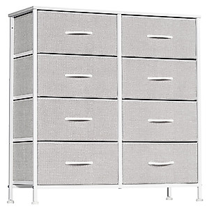 LYNCOHOME Dresser for Bedroom with 8 Drawers, Fabric Dresser for Baby Kids, Dresser Organizer, Sturdy Steel Frame, Lightweight and Movable Chest of Drawers, Snow Gray