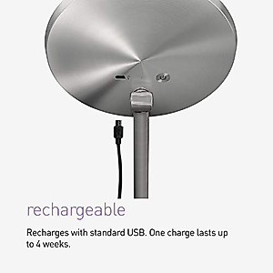 simplehuman Floor Mount 5" Round Rechargeable Mini Travel Sensor Makeup Mirror, 10x Magnification, Brushed Stainless Steel