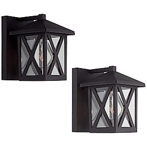 John Timberland Elkins Rustic Outdoor Wall Light Fixtures Set of 2 Black Metal 7 1/2" Clear Glass Cottage Lantern for Exterior House Porch Patio Outside Deck Garage Yard Front Door Garden Home