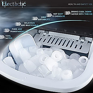 Electactic Ice Maker Countertop, Efficient Easy Carry Ice Machine, Self-Cleaning Ice Maker with Ice Scoop & Basket, 9pcs/ 8mins 26.6Lbs Per Day for Home/Office/Kitchen,Black