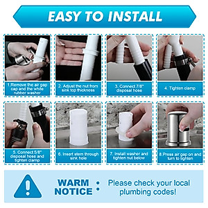 Enhon Dishwasher Air Gap Kit, with Skirted Brass Air Gap Cover and Matching Escutcheon, Dishwasher Air Gap Replacement with Air Gap Cover(Stainless Steel, 1 Set)