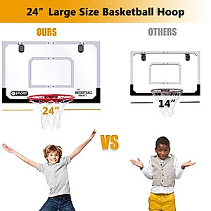 Upgrade Basketball Hoop Set for Kids-Extra Large 24” x 16” Pro Indoor Basketball Hoop for Door & Wall with 3 Balls, Complete Accessories, Basketball Toy Gift Perfect for Boys Girls Teens Adults