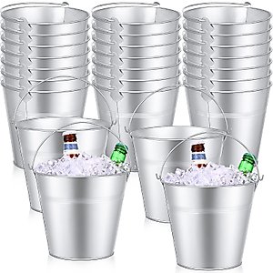 Didaey 24 Pcs Metal Wine Bucket Bulk 3 Quart Beer Bucket Ice Pails with Handle Party Beverage Chiller Champagne Soda Ice Bucket for Christmas Picnic Buffet BBQ Home Bar Club Drinking Party Supplies