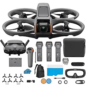DJI Avata 2 Fly More Combo (3 Batteries), FPV Drone with Camera 4K, Immersive Experience, One-Push Acrobatics, Built-in Propeller Guard, 155° FOV, Camera Drone Compliant with FAA Remote ID With 128gb Micro SD, Backpack, Landing Pad and More Bundle