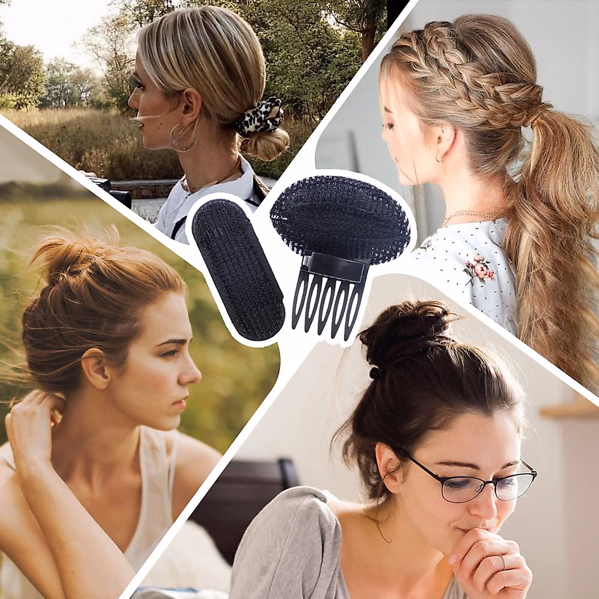 NAIHOD 6 Pcs Volume Hair Styling Set - Puff Head Cushions, Braid Tools, Invisible Bump Up Combs, Sponge Buns, and Accessories for Women