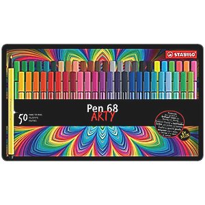 Premium Felt Tip Pen - STABILO Pen 68 - Tin of 50 - Assorted colors