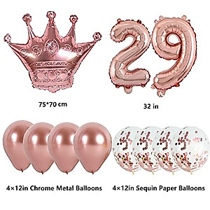KUNGOON 29th Birthday Balloon,Rose Gold Number 29 Mylar Balloon,Funny 29th Birthday/Wedding Anniversary Crown Aluminum Foil Balloon Decoration for Women/Men.