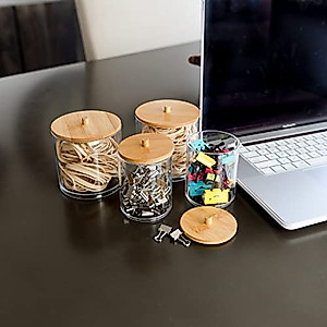 Qasic Crystal Acrylic Apothecary Jars with Lids. 4pc Set 20oz and 10oz Bathroom Organization Containers. Cotton Ball Holder, Cotton Swab Qtip Holder, Hair Accessories, Bath Salt, Decor or Candy Jar!