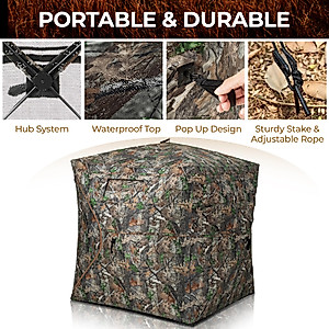 HUNTSEN Hunting Blind 270° See Through 2-3 Person Ground Blind Pop Up Hunting Tent with Carring Bag - Portable Durable for Turkey and Deer Hunting