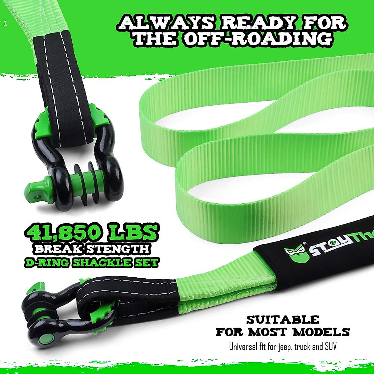 Stay There 3'' × 20ft Heavy Duty Tow Strap Recovery Kit with 35,000 lb Capacity-Emergency Towing Rope + 3/4 Heavy Duty D Ring Shackles (2pcs) + Storage Bag