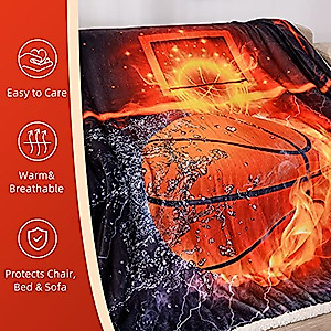 A Nice Night Basketball Print Sherpa Fleece Blanket Twin Size Plush Throw Blanket Fuzzy Soft Blanket Microfiber (Basketball, Twin(60x80 Inch))