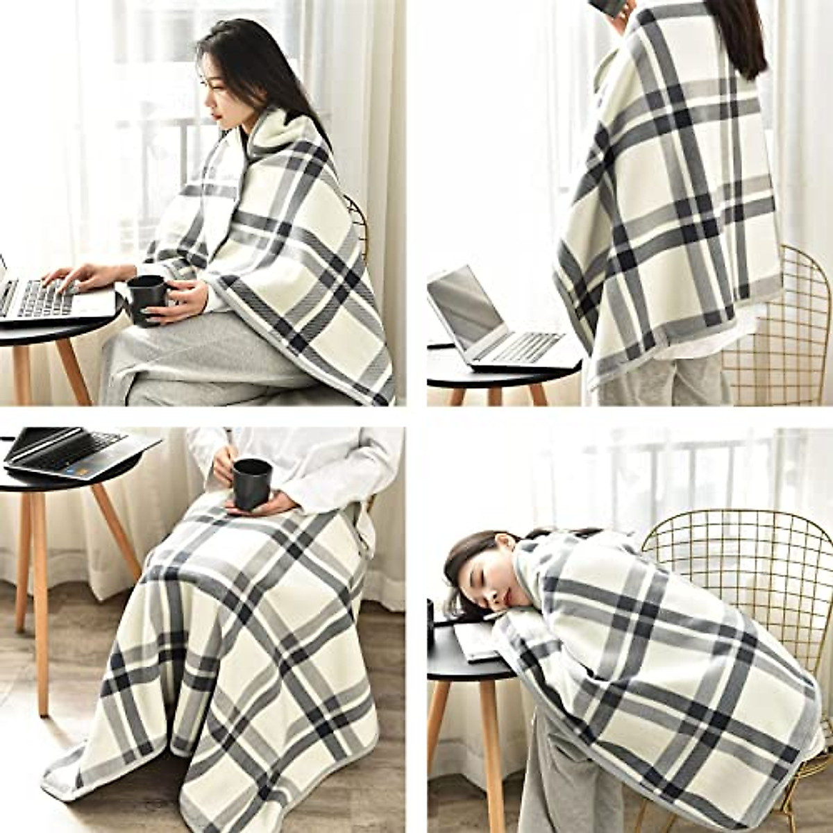 QQXX Wearable Blanket Poncho with Buttons, Soft Flannel Wrap Shawl, Multifunction Plaid Pattern Throw Blanket Lazy Blanket for Women (130x80cm(51x31inch), A)