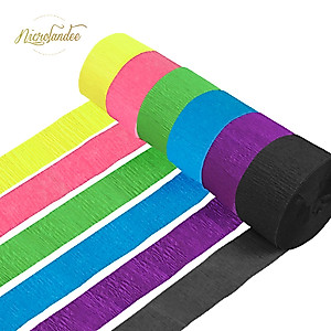 NICROLANDEE Blacklight Party Decorations，6 Rolls 80's Party Crepe Paper Neon Streamers for Birthday, Back to The 80s Party, 1980s Throwback Birthday, Hip Hop Party, Rock Hippie Party Supplies