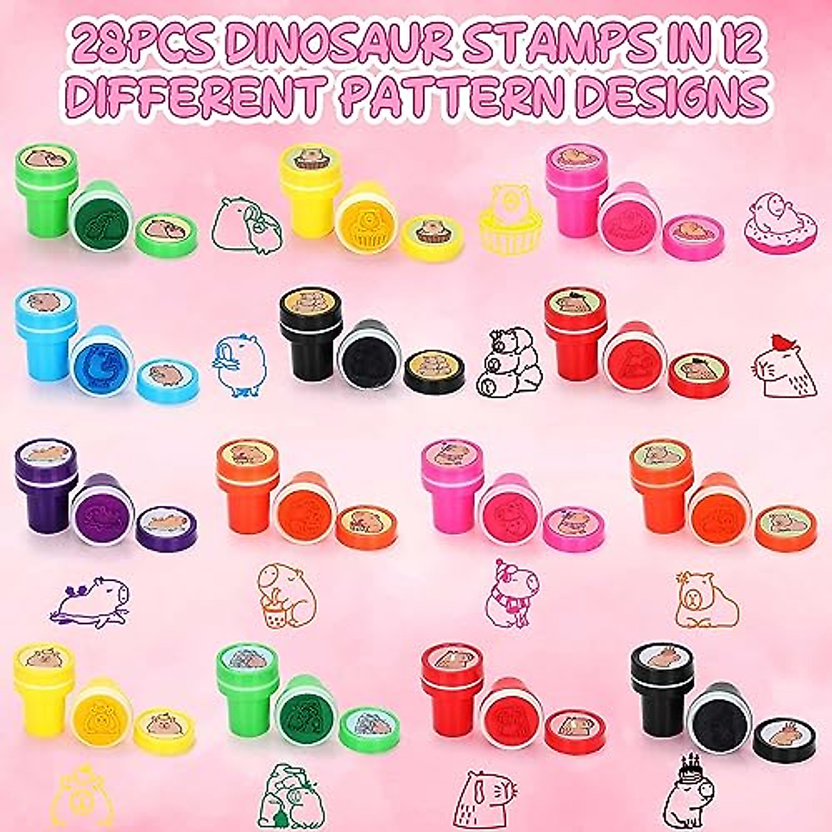 28pcs Capybara Party Stamp for Kids, Cute Capybara Self Inking Stampers Great for Birthday Favors Rewards Goody Bag Stuffers Classroom Crafts DIY Card Making
