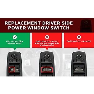 Driver Side Master Power Window Switch - Compatible with Dodge and Jeep Vehicles - 2008-2012 Nitro and Liberty, 2009-2010 Journey - Replaces Part 4602632AH, 4602632AF, 4602632AB, 4602632AG - 8 Pins