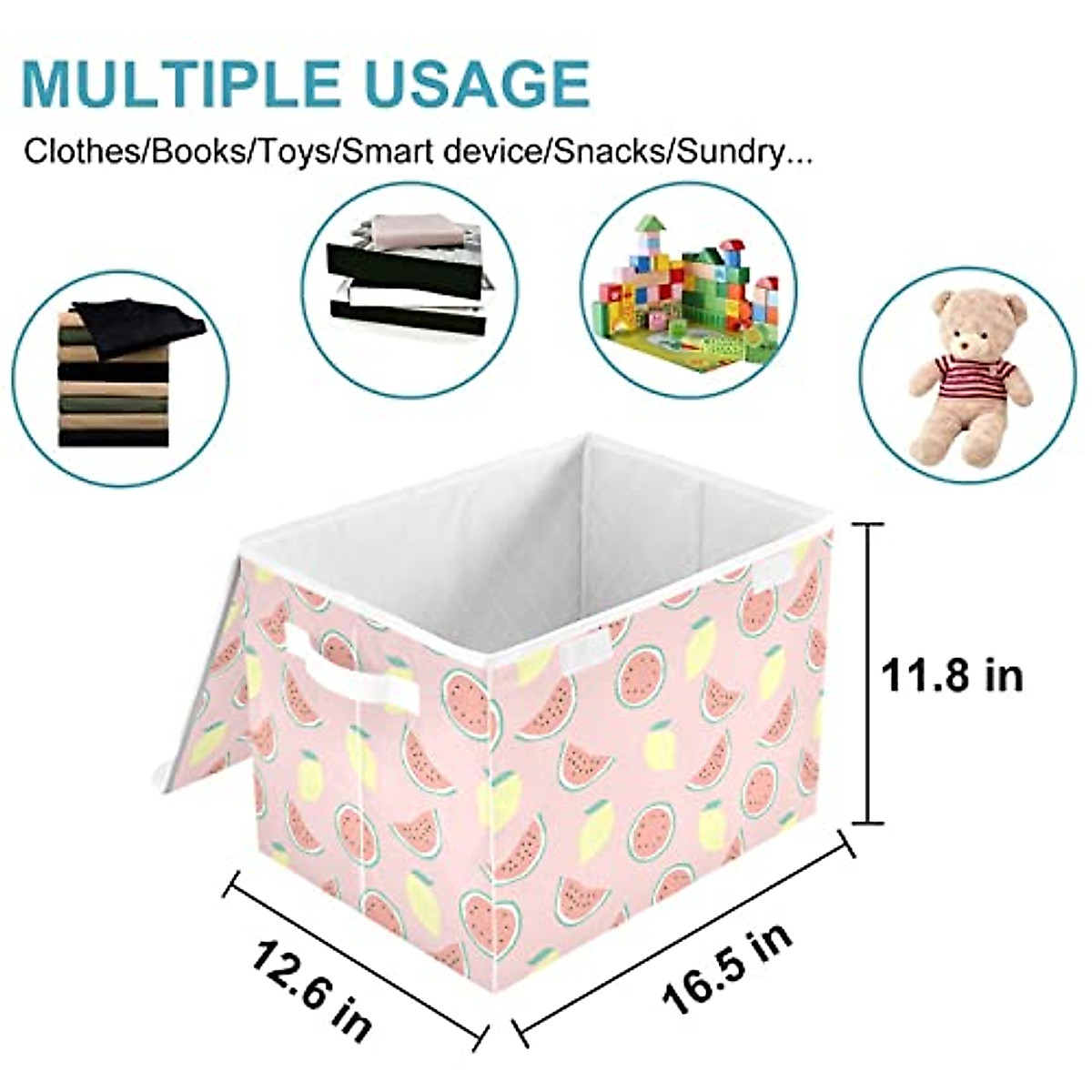CaTaKu Watermelon Lemon Storage Bins with Lids Fabric Large Storage Container Cube Basket with Handle Decorative Storage Boxes for Organizing Clothes Shelves