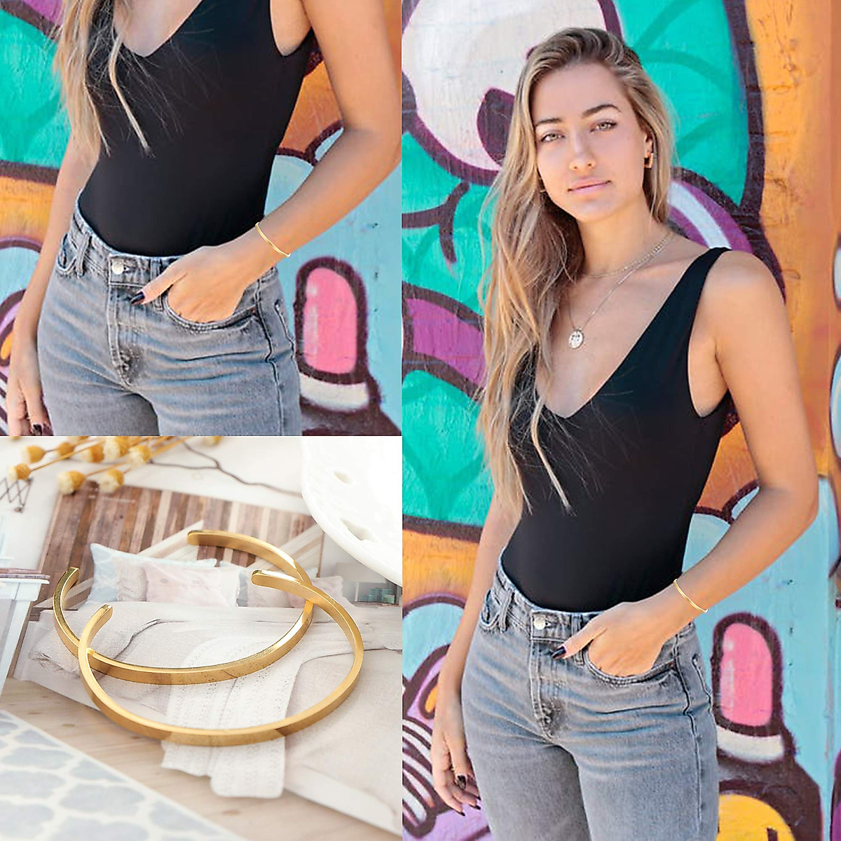 MILACOLATO 2 Pcs Gold Thin Cuff Bracelet for Him and Her 18K Gold Plated Twisted Couple Bracelets Simple Delicate Adjustable Cuff Bangle Bracelet for Women Men Couple Valentine's Day Mothers Day Gifts