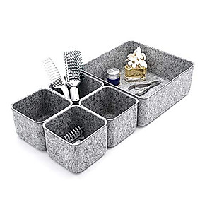 Welaxy Desk Organizers Storage bins Set Office Drawer Organizers Pen holder pencil cup phone stand sticky note storage Closet Cabinet boxes Organizing 5-piece Pack (Gray)