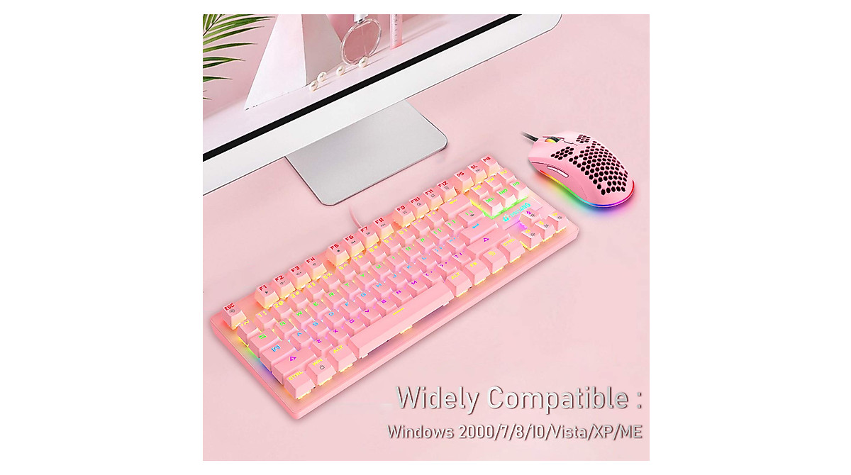 Pink Mechanical Gaming Keyboard & Mouse Set for Gamers