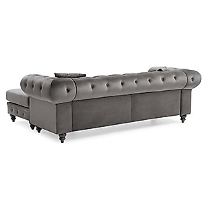 Glory Furniture Nola Velvet Sofa Chaise in Dark Gray
