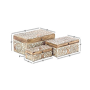Deco 79 Mango Wood Floral Box with Hinged Lid, Set of 3 8", 10", 12"W, Brown
