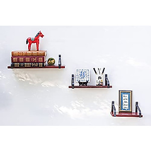 DECOMIL Floating Shelves Wall Mounted, Rustic Wood Wall Storage Shelves Set of 3 for Any Wall Space for Living Room, Bathroom, Bedroom, Kitchen, Garage, and Office (Cherry)