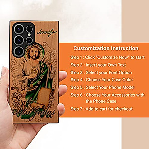 San Judas Tadeo - Custom Wood Phone Case for Samsung S23 Ultra+ FREE Tempered Glass, Color Printed Case for Samsung S23 Case with Screen Protector/S23/S23+/S22+/S22 Ultra,S21/S21+/S21 Ultra U