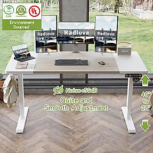 Radlove Electric Height Adjustable Standing Desk, 63x 30 Inches Stand Up Desk Workstation, Splice Board Home Office Computer Standing Table Ergonomic Desk (White+ Oak, 63x30'')