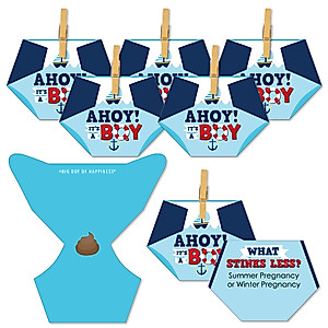 Big Dot of Happiness Ahoy It’s a Boy - Baby Shower Conversation Starter - 2-in-1 Dirty Diaper Game - Set of 24