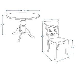 Glenwillow Home 3-PC - 42" Round Pedestal Dining Table in White + White/Natural Double X-Back Dining Chairs Dining Set