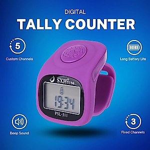 PHONEX Tally Counter Clicker : Multi-Channel Digital Finger Counter Tasbih with LED, Beep Sound, Time Clock & Reset Button - Premium Quality Dhikr Counter & Tasbeeh Counter (Purple)