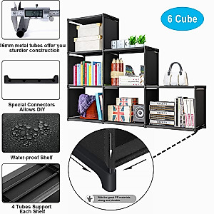 Cube Storage Organizer, 6 Cube Modular Shelves Storage Organizer, DIY Closet Storage Rack for Books Clothes Toys Shoes Arts(Black)-Wishwill