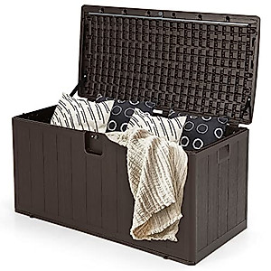 Goplus 105 Gallon Deck Box, Extra Large Resin Storage Box with Lockable Lid for Cushions & Patio Furniture, Water Proof & UV Resistant, Outdoor Weather Resistant Deck Storage Box for Garden Pool Lawn