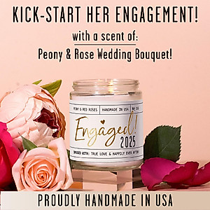 Engagement Gift, Engagement Gifts for Couples -'Engaged 2025' Candle, w/Peony & Rose Wedding Bouquet I Engagement Gifts for Her I Fiance Gifts for Women I Engaged Gifts I 50Hr Burn, USA Made