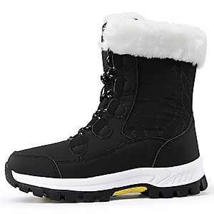 COOJOY Womens Winter Snow Boots Waterproof Shoes Tennis Walking Comfortable Hiking Booties Furry Mid Calf Warm Lightweight Black,US10 EU42