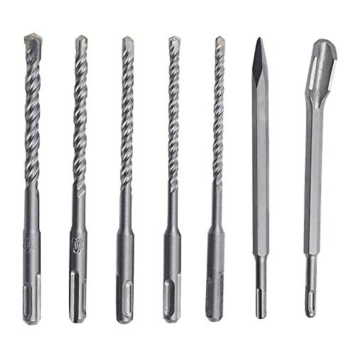RVIQI 17 PCS Hammer Drill Bits and Chisels Set, SDS Plus Shank Connection Concrete Masonry Hole Tool Including Carbide Rotary Drill Bits, Pointed and Flat Chisels, Hard Storage Case