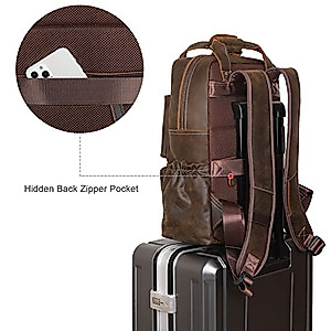 TIDING Genuine Leather Backpack for Men 17.3 Inch Laptop Bag Large Capacity Business Travel Daypack