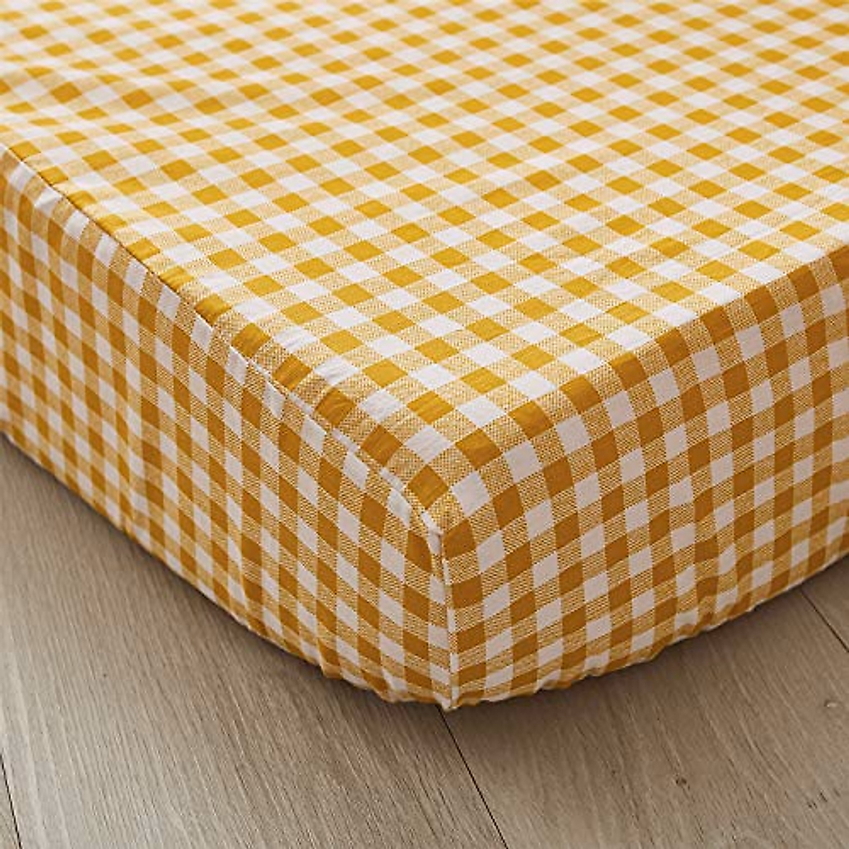 Brandream Baby Girl Crib Sheet Yellow Plaid Fitted Sheet Breathable Soft Standard Size Crib Mattress Sheet for Newborn Infant,100% Cotton