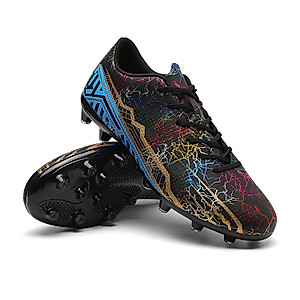 KemeNgCompetitive Unisex Soccer Shoes Men Women Indoor Outdoor Football Boots Athletic Turf Mundial Team Cleat Running Sports Lightweight Breathable Anti-Skid Damping Shoes Black