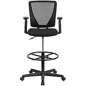 Flash Furniture Harper Ergonomic Mid-Back Mesh Drafting Chair with Black Fabric Seat, Adjustable Foot Ring and Adjustable Arms