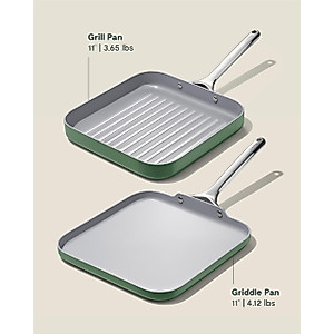 Caraway Griddle Pan & Grill Pan Duo - Non-Stick Ceramic Coated - Non Toxic, PTFE & PFOA Free - Oven Safe & Compatible with All Stovetops – Sage