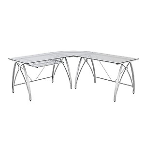 Realspace® Vista Glass 76" W L-Shape Corner Desk, Silver