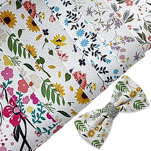 HYANG 8 PCS A4 Small Floral PU Faux Leather Sheets 8"x 11.81" (21 cm X 30 cm), Faux Leather Fabric Very Suitable for Leather Earrings, Bows, Handbag, Sewing, Crafts Making