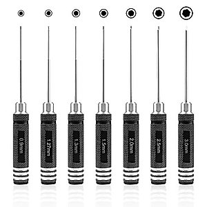 RC Hex Driver Set - 7pcs Hex Allen Screwdriver Kit 0.9mm 1.27mm 1.3mm 1.5mm 2.0mm 2.5mm 3.0mm Key Driver Repair Tools for Rc Car Traxxas Helicopter