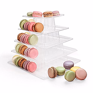 5 Tiers Square Macaron Tower Stand, Plastic Transparent Cake Stand Macaroon Display Rack Desserts Cupcake Holder Platter for Wedding, Birthday Party, Baby Shower, Party Decor by Greatstar