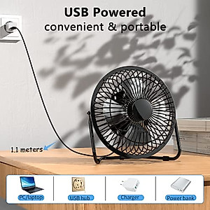 Zuvas Desk Fan Quiet Small USB Fan 360° Rotation Portable Table Fan 2 Speed Mini Personal Fan Air Cooling Electric Fan for Home Office Bedroom Travel Camping, 4 inch Black