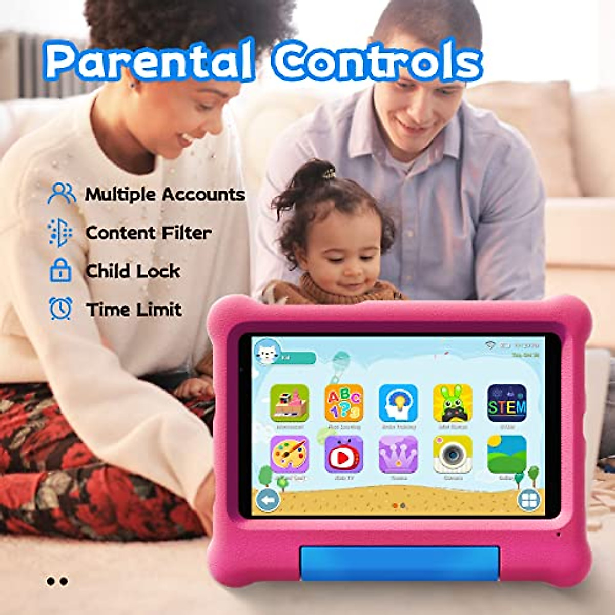 G-TiDE Kids Tablet, 8 inch Tablet for Kids, 5100mAh Big Battery, 2GB+32GB Learning Tablets, 5MP Dual Camera, Fun Kids App - KLAP, Parental Controls, Screen Protector, Toddler Tablets Case, Pink