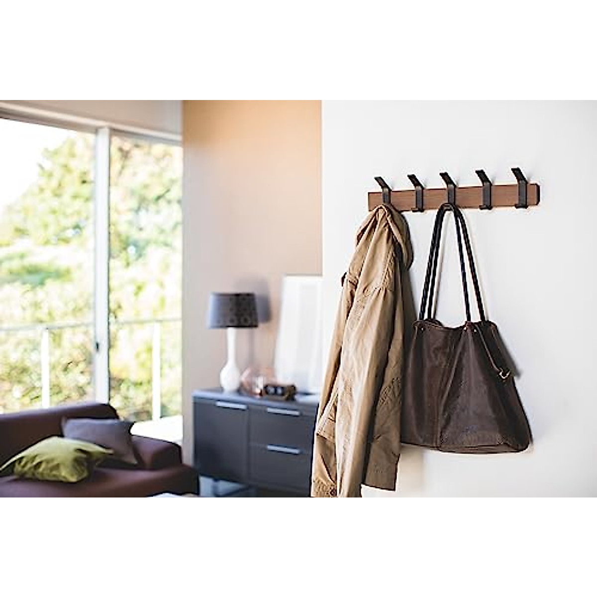 YAMAZAKI Wood home Rin Wall-Mounted Coat Hanger Brown