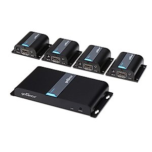 gofanco 1080p 1x4 4 Port HDMI Extender Splitter Over CAT5e/CAT6/CAT7 Ethernet Cable – IR Extension, Up to 40m (130ft) at 1080p 60Hz, 1 in 4 Out (HDMIExt4P)